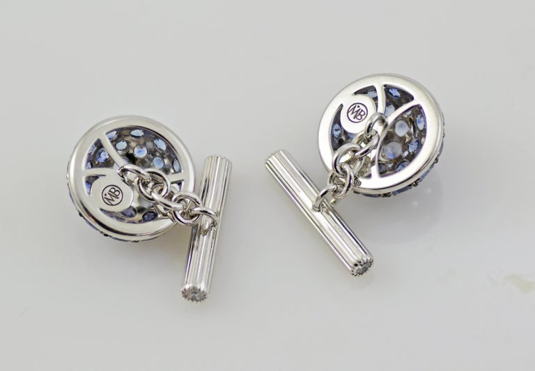 Blue Sapphires Diamond 18 KT White Gold Boule Made in Italy Cufflinks ...