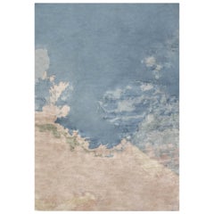 Turquoise Beige Sand Coastal Design Hand-Knotted Wool and Silk ...