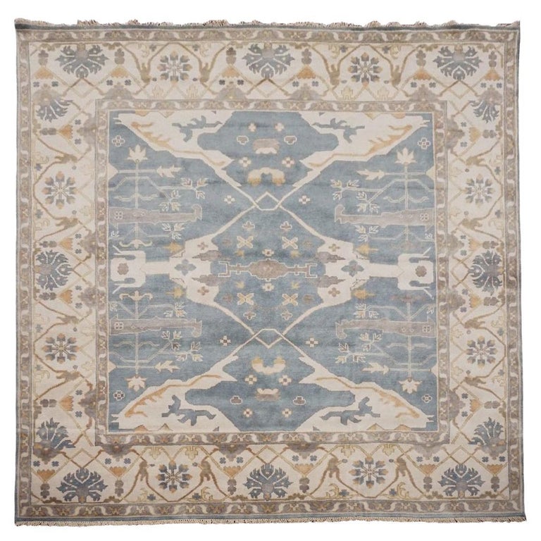 Blue Square Oushak Area Rug For Sale at 1stDibs