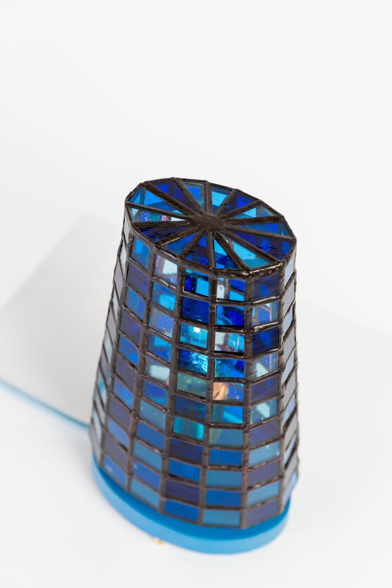 Blue Stained Glass Small Table Lamp For Sale at 1stDibs