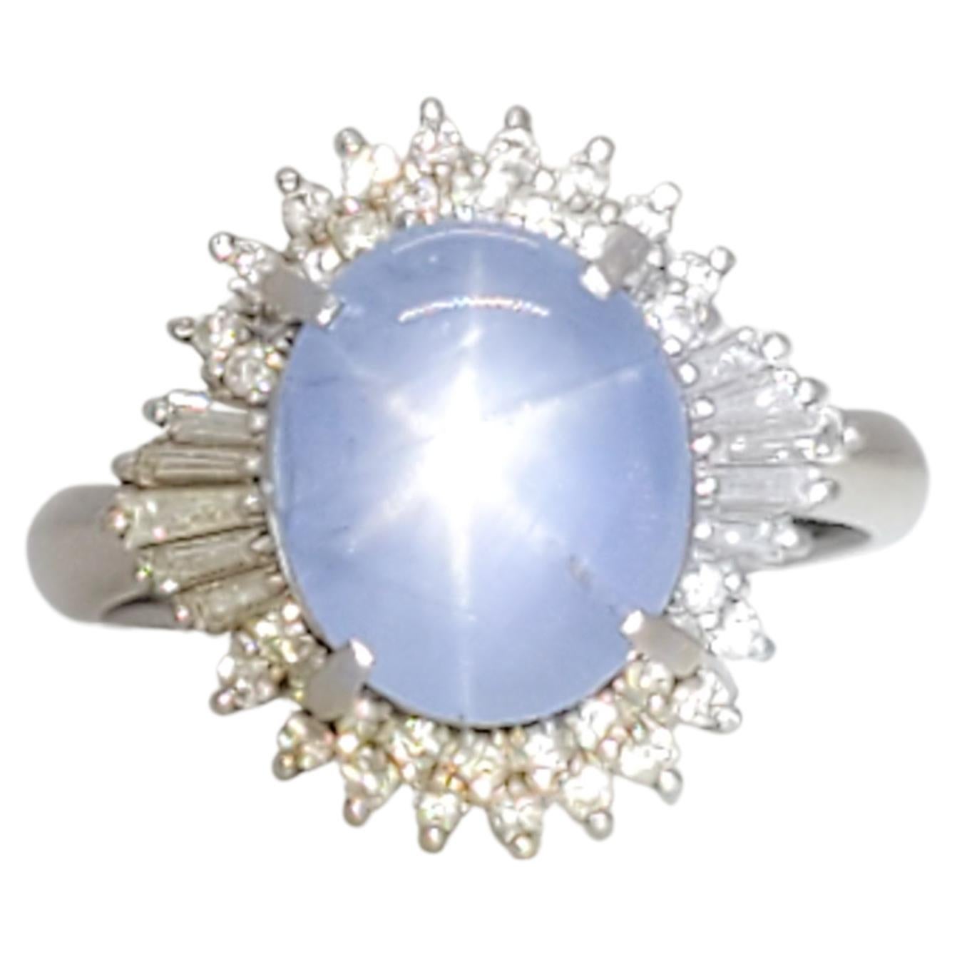 HENRY DUNAY Ring with Star Moonstone and Diamonds at 1stDibs