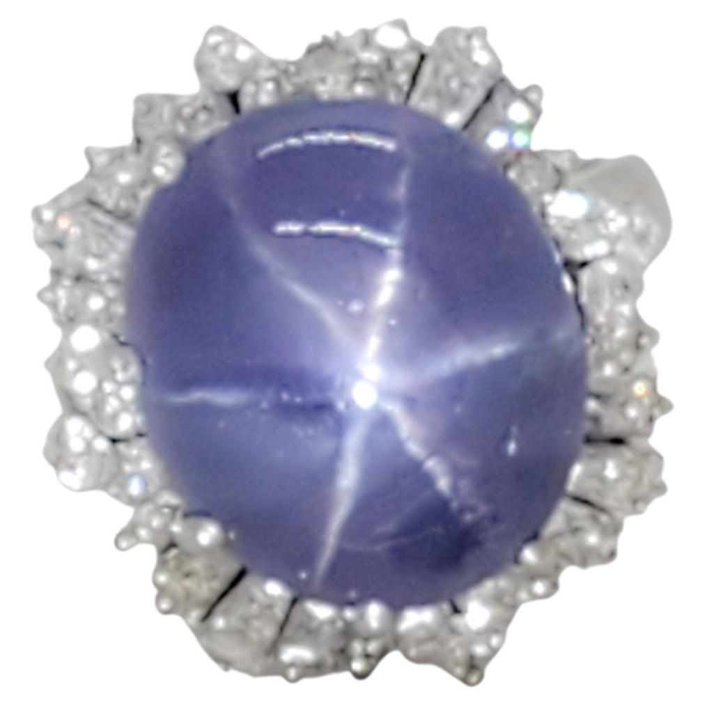 Blue Star Sapphire and Diamond Ring at 1stDibs
