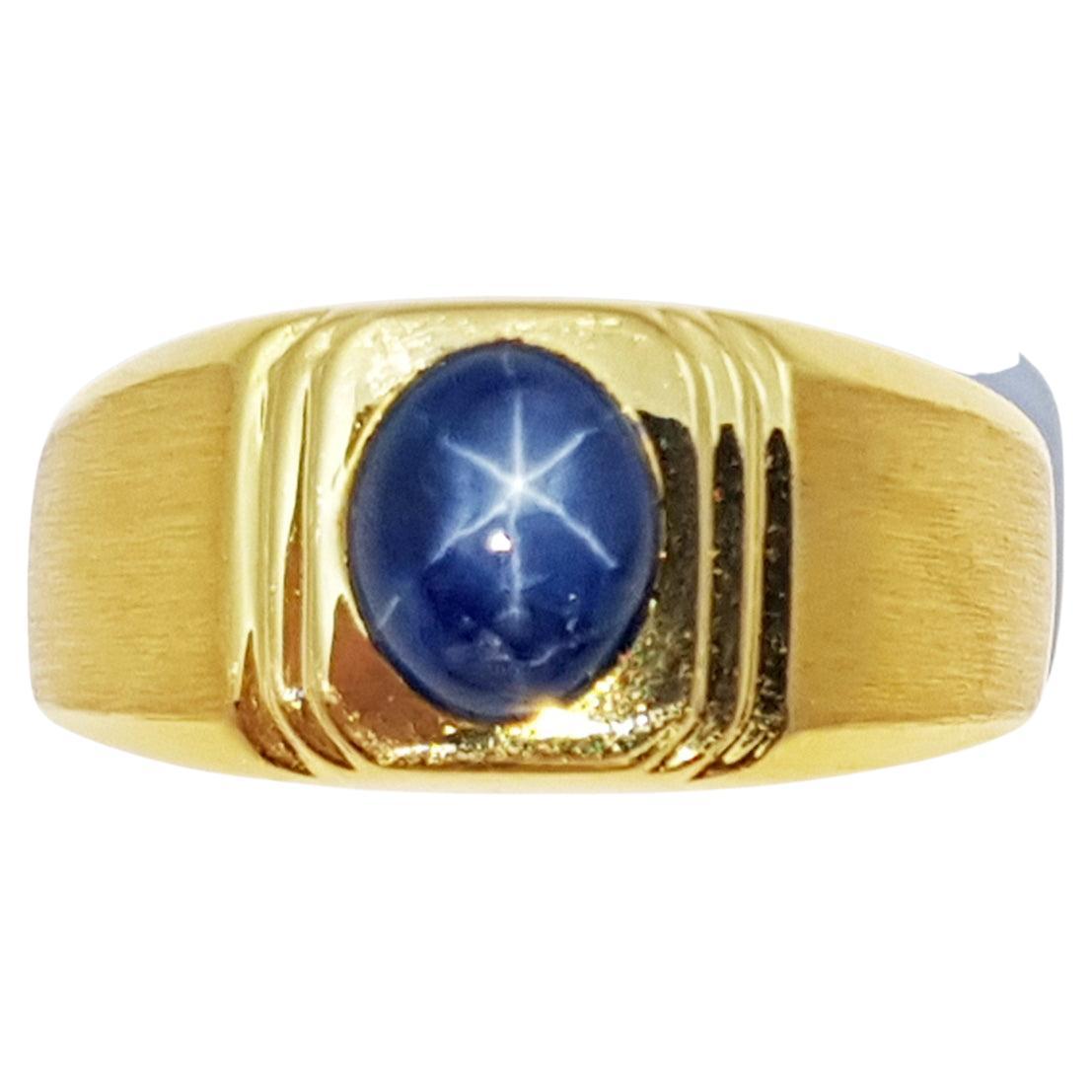 14 Karat Star Sapphire Gypsy Setting Diamond Ring at 1stDibs