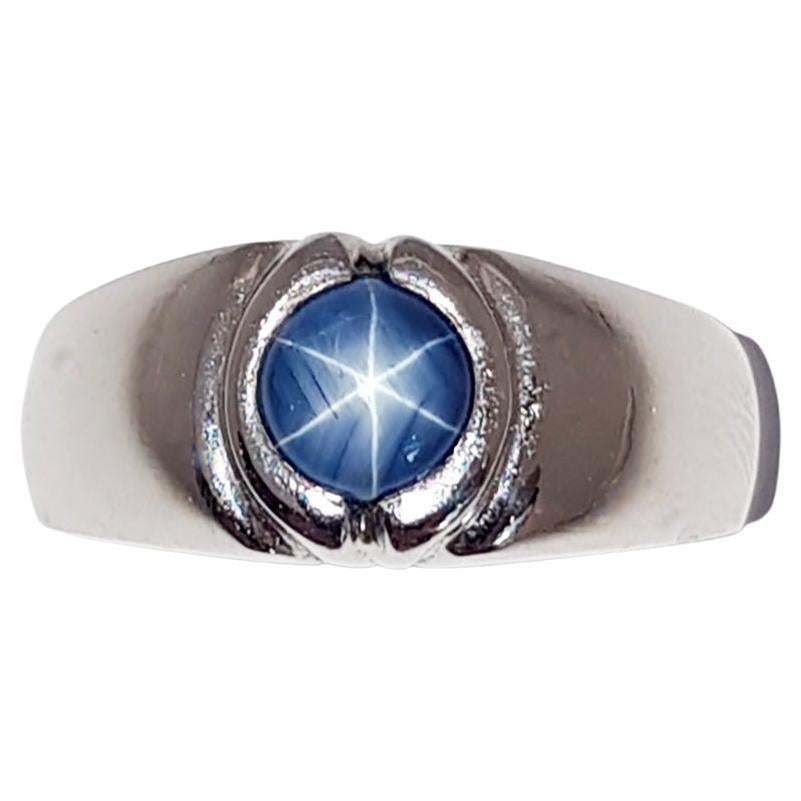Blue Star Sapphire, Blue Sapphire Ring in 18 Karat White Gold Settings ...