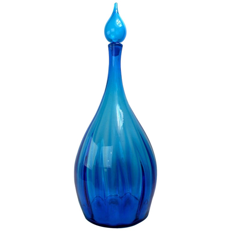 Blue Stoppered Bottle by Blenko at 1stDibs
