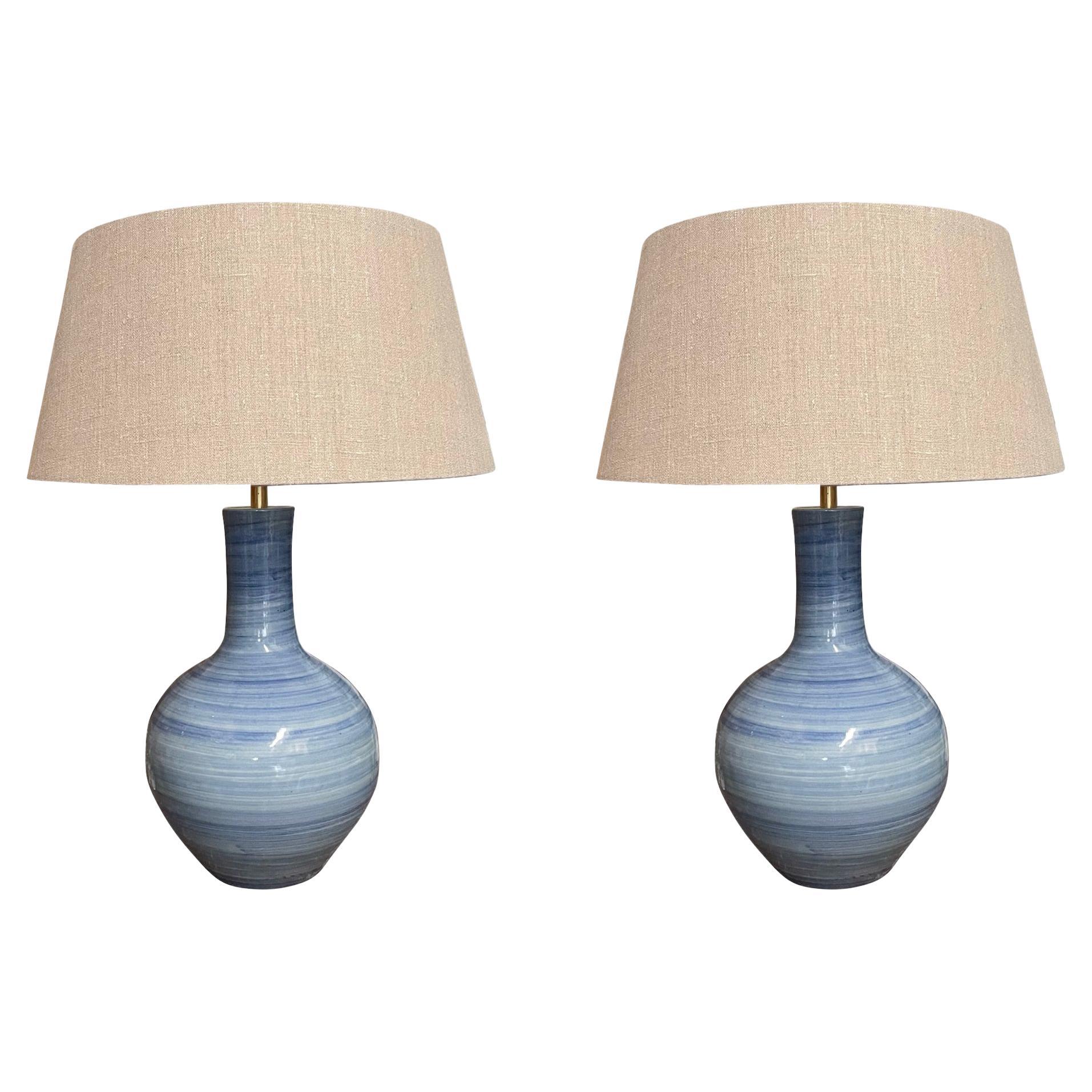 Deep Blue Pair Cubist Cut Glass Lamps, Romania, Contemporary For Sale ...