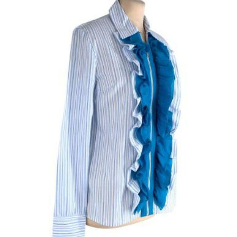 Blue striped and ruffled shirt For Sale at 1stDibs