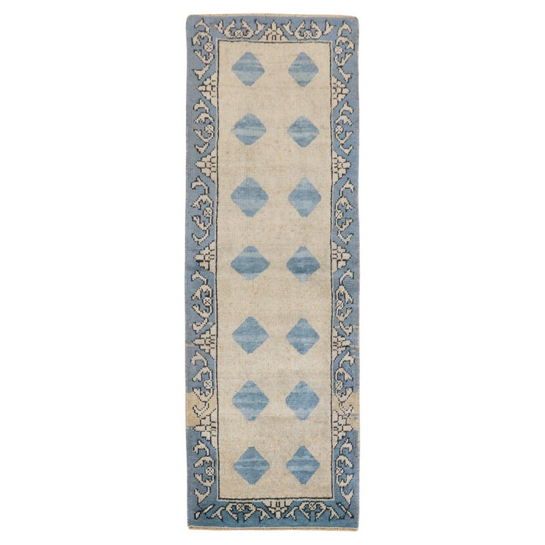 Blue Tan Small Turkish Runner For Sale at 1stDibs