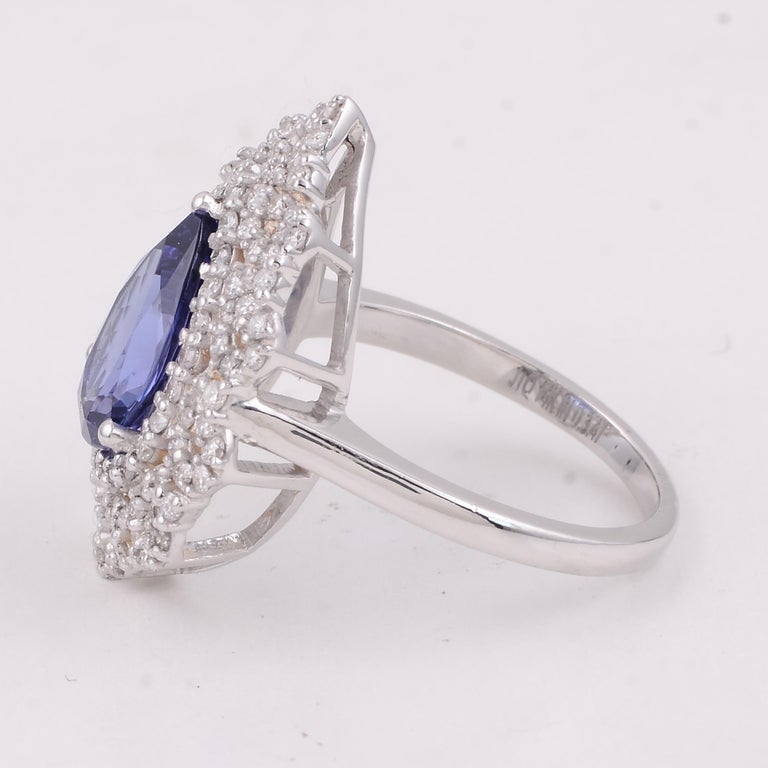 Blue Tanzanite 14k Gold Pear Halo Ring with Diamonds, a Timeless Beauty ...