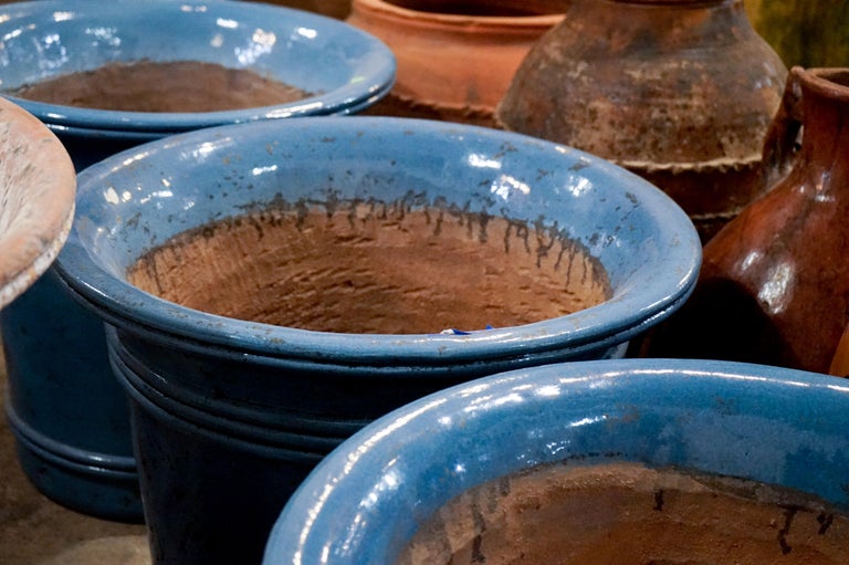 Blue Terra Cotta Planter For Sale at 1stDibs