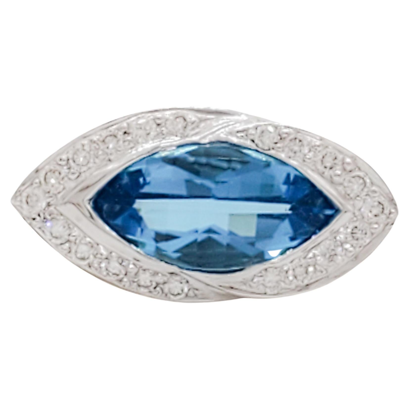 Blue Topaz and Diamond Cluster Cocktail Ring Set in Platinum at 1stDibs ...