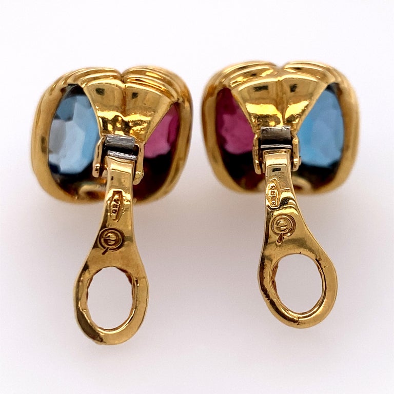 Blue Topaz and Pink Tourmaline Clip Earrings For Sale at 1stDibs