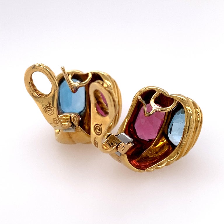 Blue Topaz and Pink Tourmaline Clip Earrings For Sale at 1stDibs