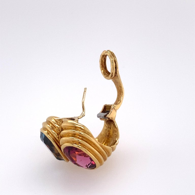 Blue Topaz and Pink Tourmaline Clip Earrings For Sale at 1stDibs