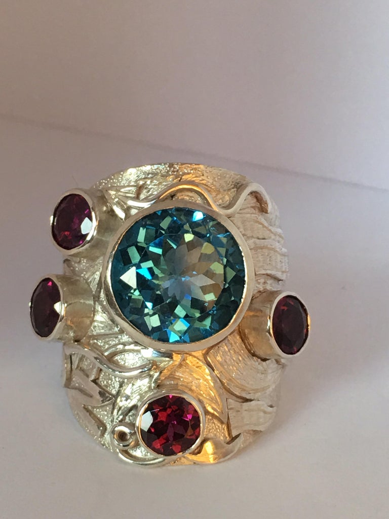 Blue Topaz and Rhodolite Garnet Ring at 1stDibs | topaz and garnet ring ...