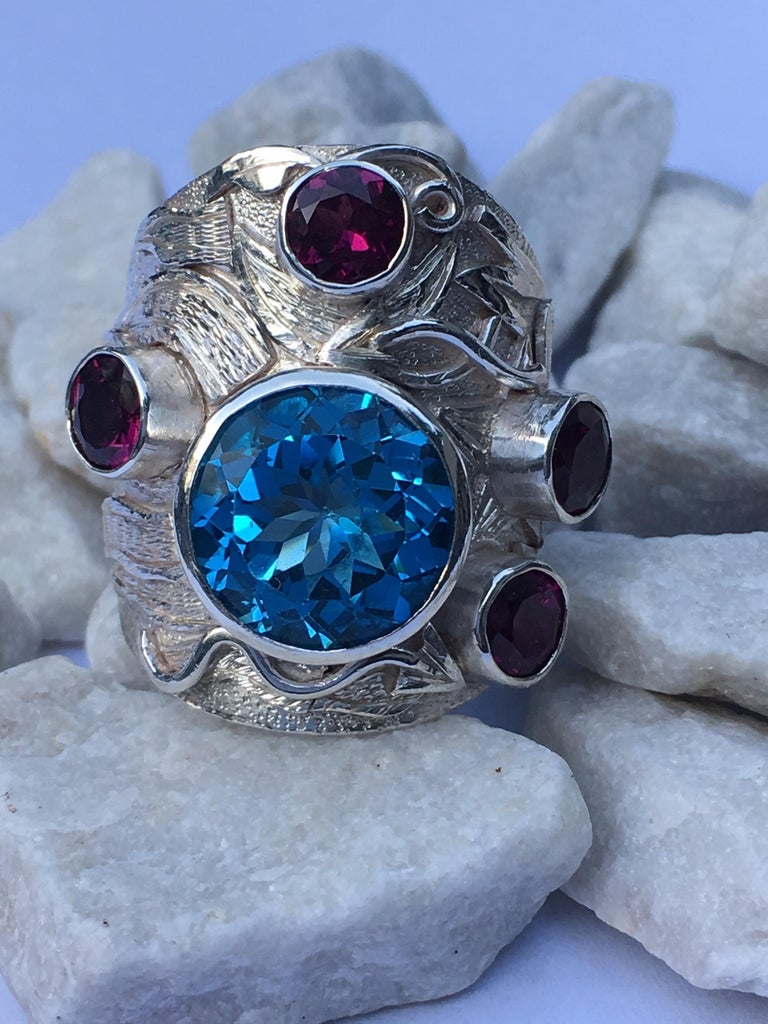 Blue Topaz and Rhodolite Garnet Ring at 1stDibs | topaz and garnet ring ...
