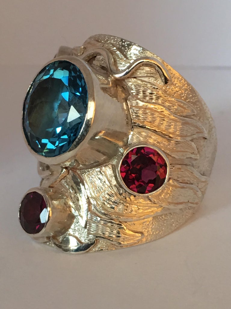 Blue Topaz and Rhodolite Garnet Ring at 1stDibs | topaz and garnet ring ...