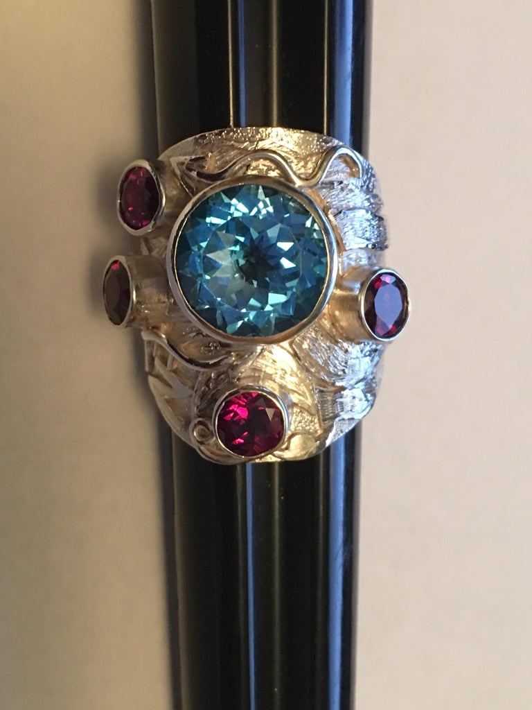 Blue Topaz and Rhodolite Garnet Ring at 1stDibs | topaz and garnet ring ...
