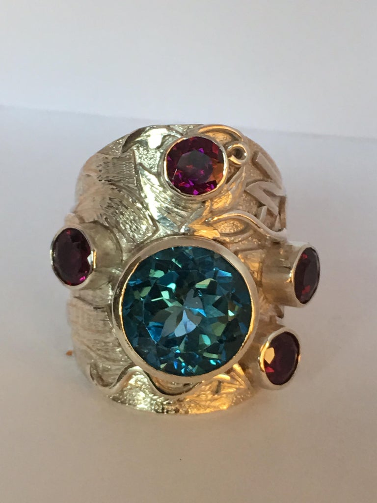 Blue Topaz and Rhodolite Garnet Ring at 1stDibs | topaz and garnet ring ...