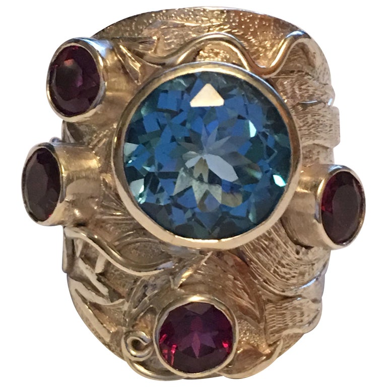 Blue Topaz and Rhodolite Garnet Ring at 1stDibs | topaz and garnet ring ...
