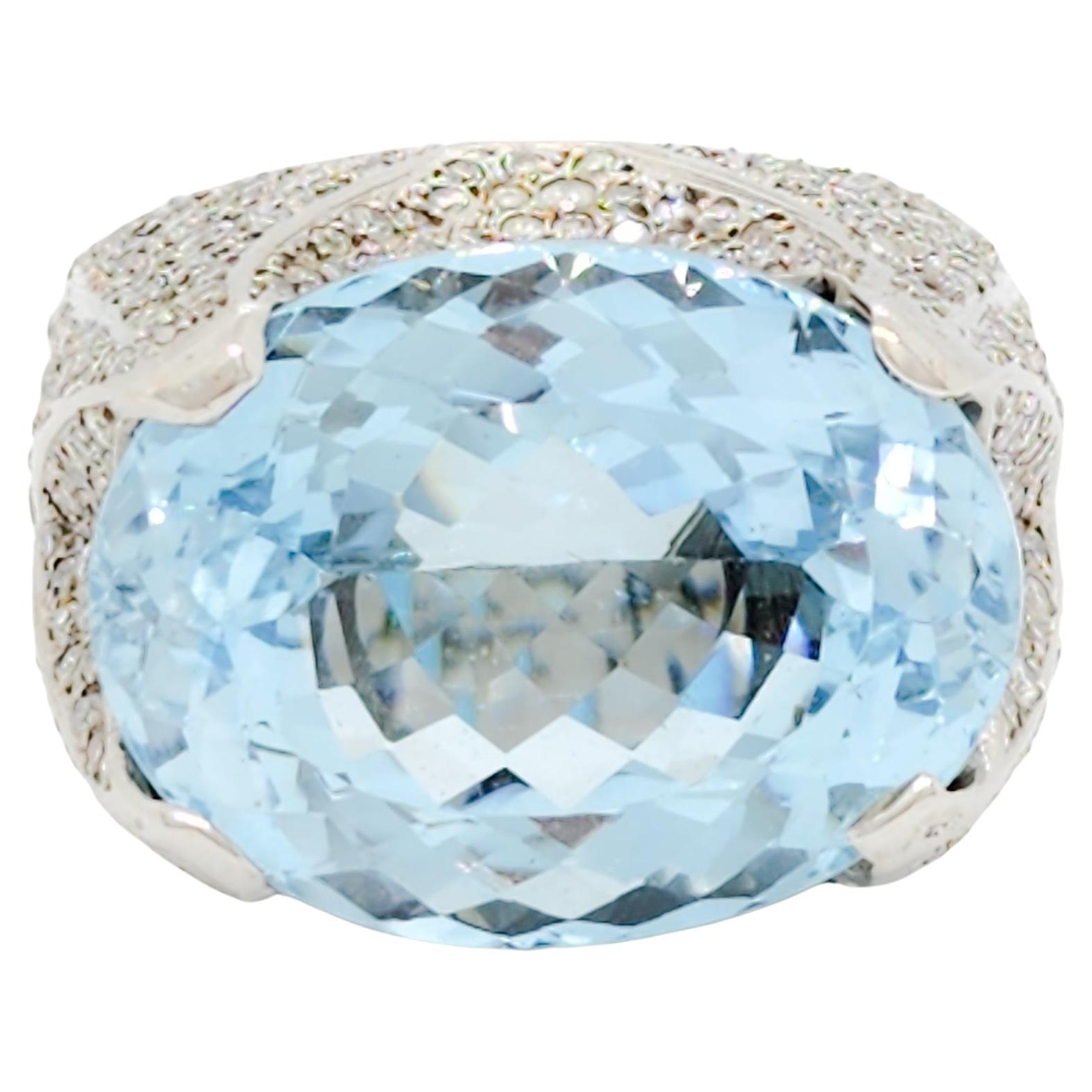 Customizable 7.25 Ct. Oval Blue Topaz and Diamond Cocktail Ring in 18K ...