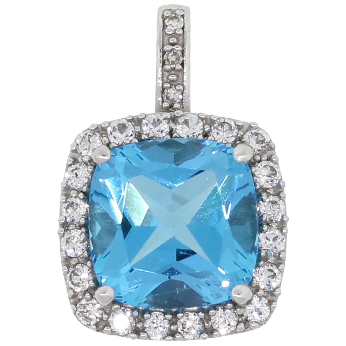 Square Blue Topaz Crown Pendant For Sale at 1stDibs