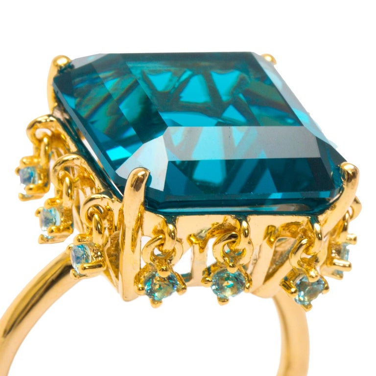 Blue Topaz Crown Vermeil Gold Ring at 1stDibs