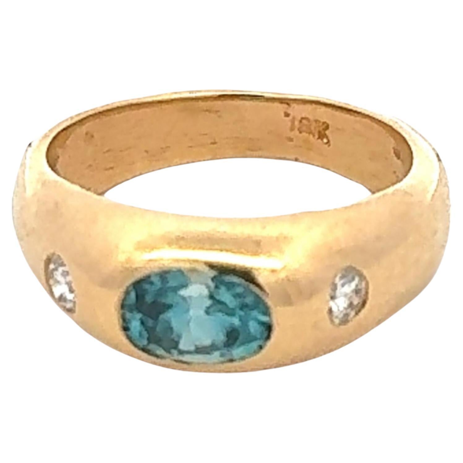 Blue Topaz Diamond 18 Karat Yellow Gold Stackable Band Ring For Sale at ...