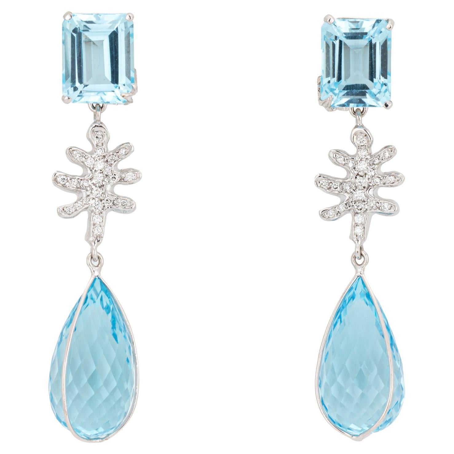 Blue Topaz Diamond Drop Earrings 1.75
