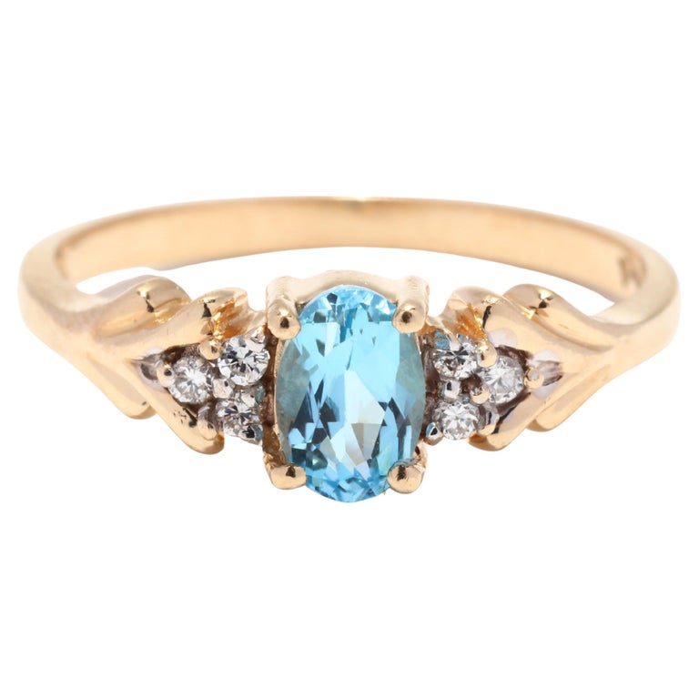 Blue Topaz Diamond Ring, Something Blue, 14K Yellow Gold, Diamond Arrow ...