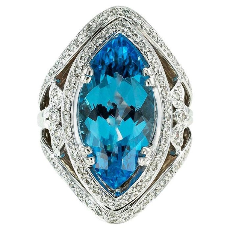 Blue Topaz Diamond White Gold Cocktail Ring For Sale at 1stDibs