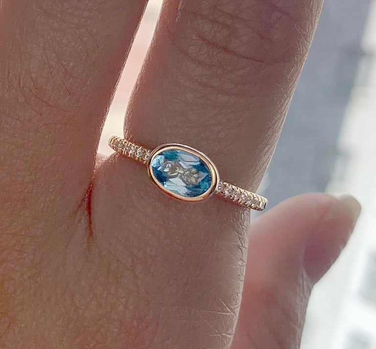 Goshwara Oval Blue Topaz Stackable And Diamond Ring For Sale at 1stDibs ...
