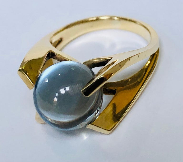 Blue Topaz Gold Orb Ring, 9 Karat Gold at 1stDibs