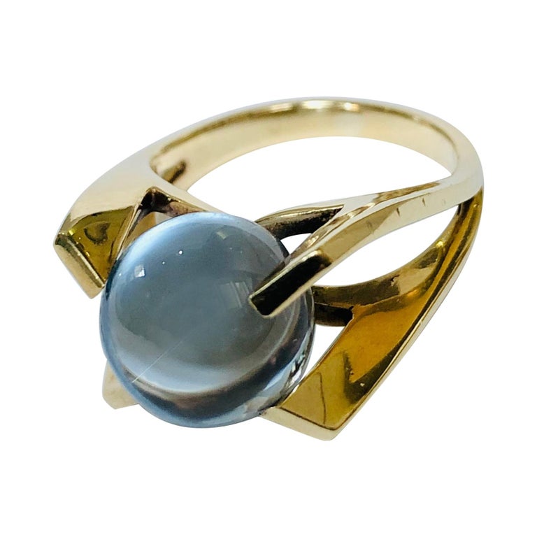 Blue Topaz Gold Orb Ring, 9 Karat Gold at 1stDibs