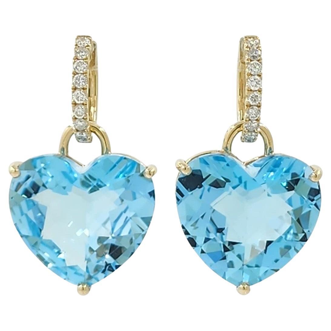 Blue Topaz Diamond Dangle Earrings in 18 Karat Yellow Gold For Sale at ...