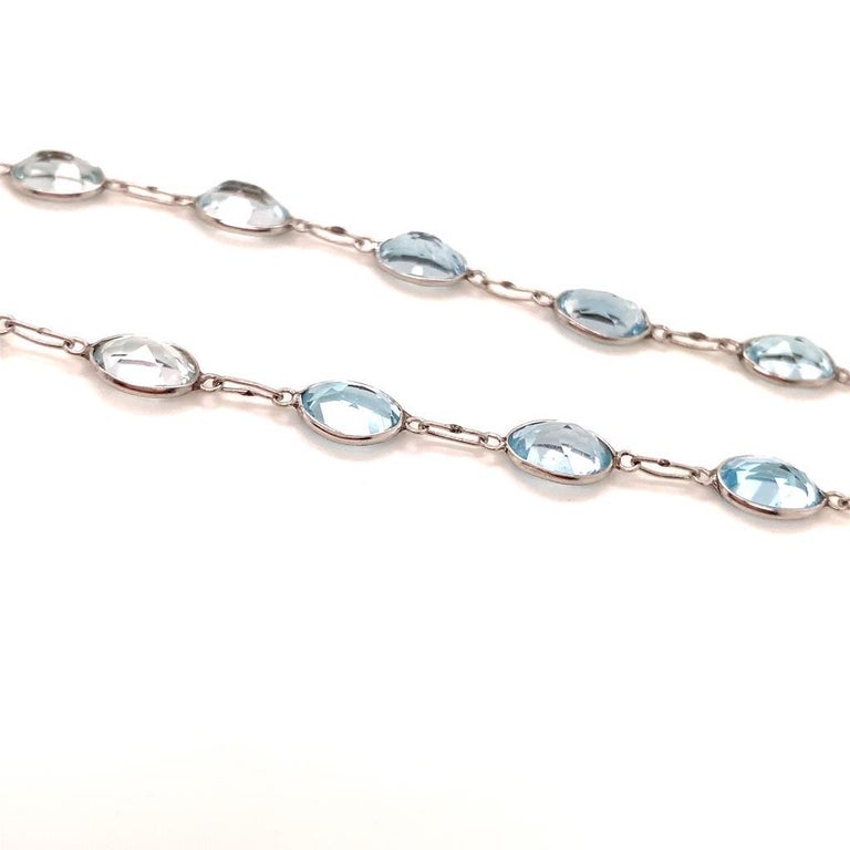 Blue Topaz Necklace in Spectacle Setting in 18K White Gold For Sale at ...