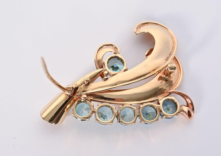 Blue Topaz Retro Brooch For Sale at 1stDibs