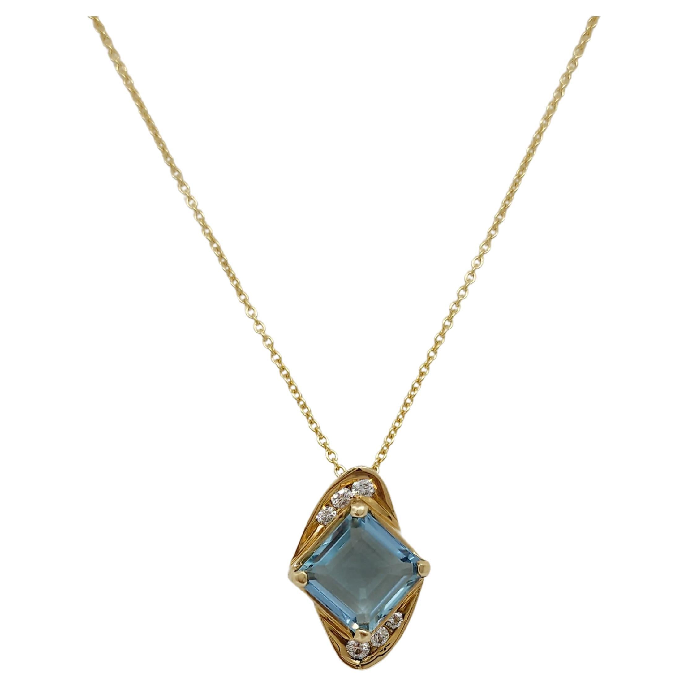 Blue Topaz Square Emerald Cut Pendant Necklace in 14K Yellow Gold For ...
