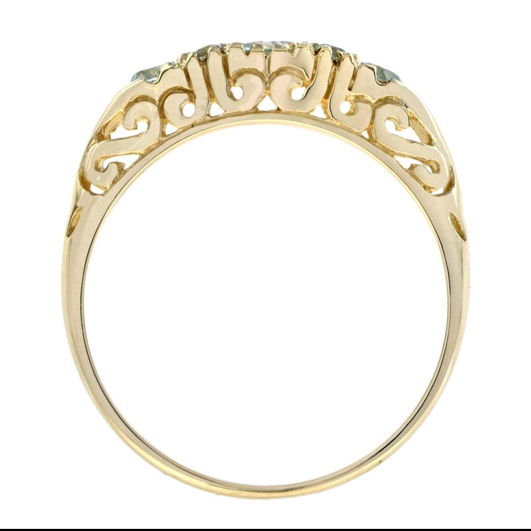 Customizable Blue Topaz Vintage Style Three Stone Filigree Ring in 14K ...