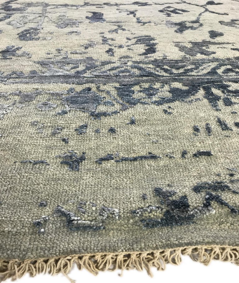 Blue Transitional Indian Wool Rug For Sale at 1stDibs