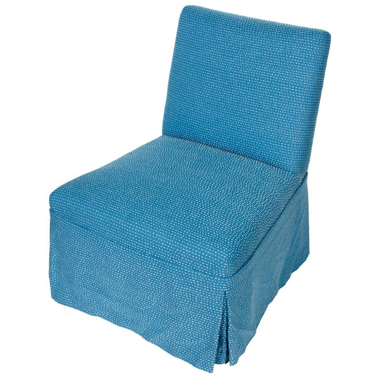 Blue Upholstered Slipper Chair at 1stDibs