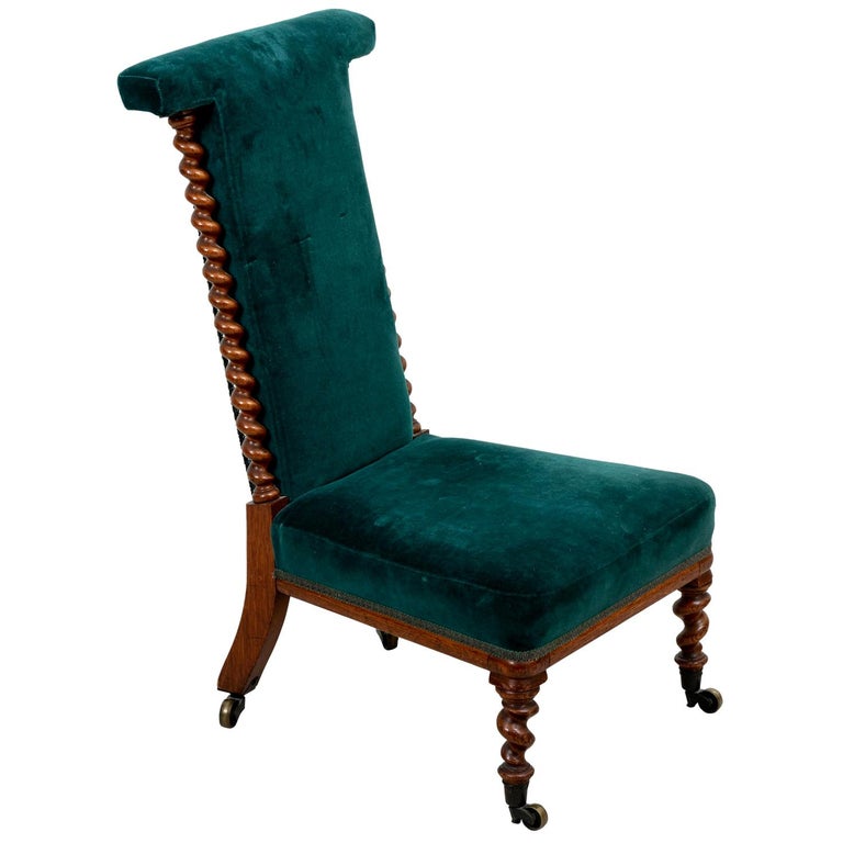 Blue Velvet Upholstered Slipper Chair at 1stDibs