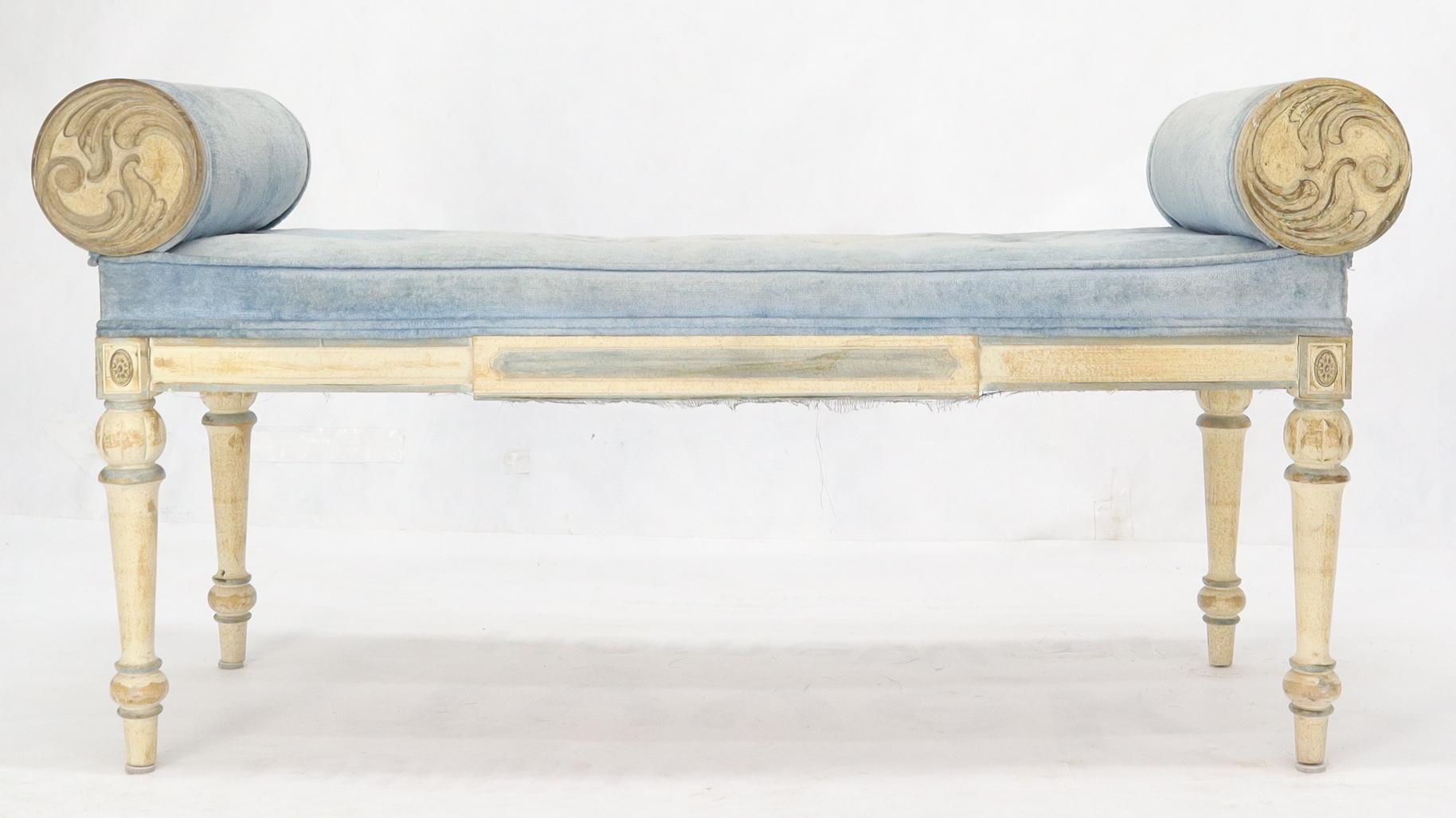 Blue Velvet Upholstery Rond Cylinder Shape Arm Bench at 1stDibs