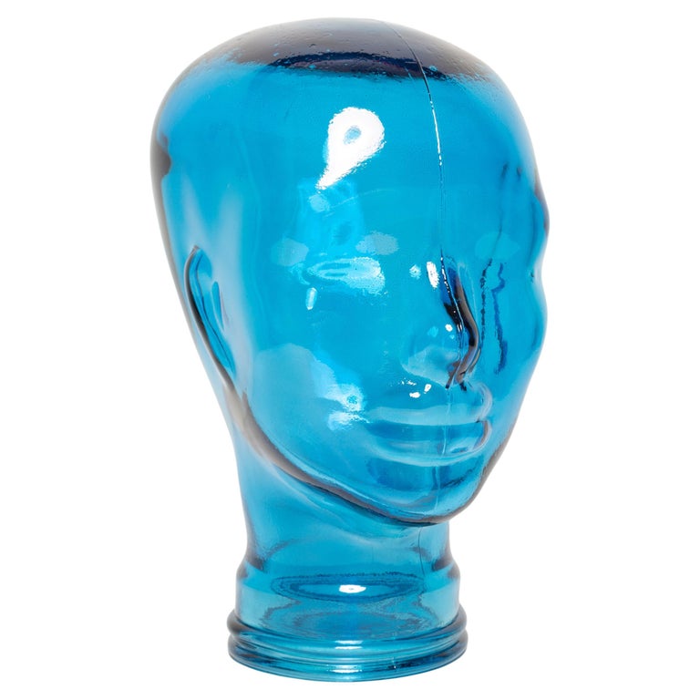 Sculpture de tête décorative en verre bleu vintage en forme de ...