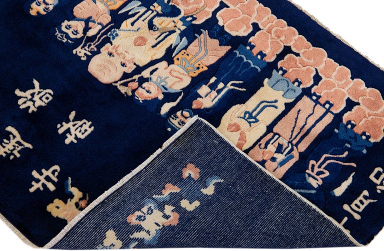 Blue Vintage Peking Handmade Chinese Wool Rug with Pictorial Design For ...