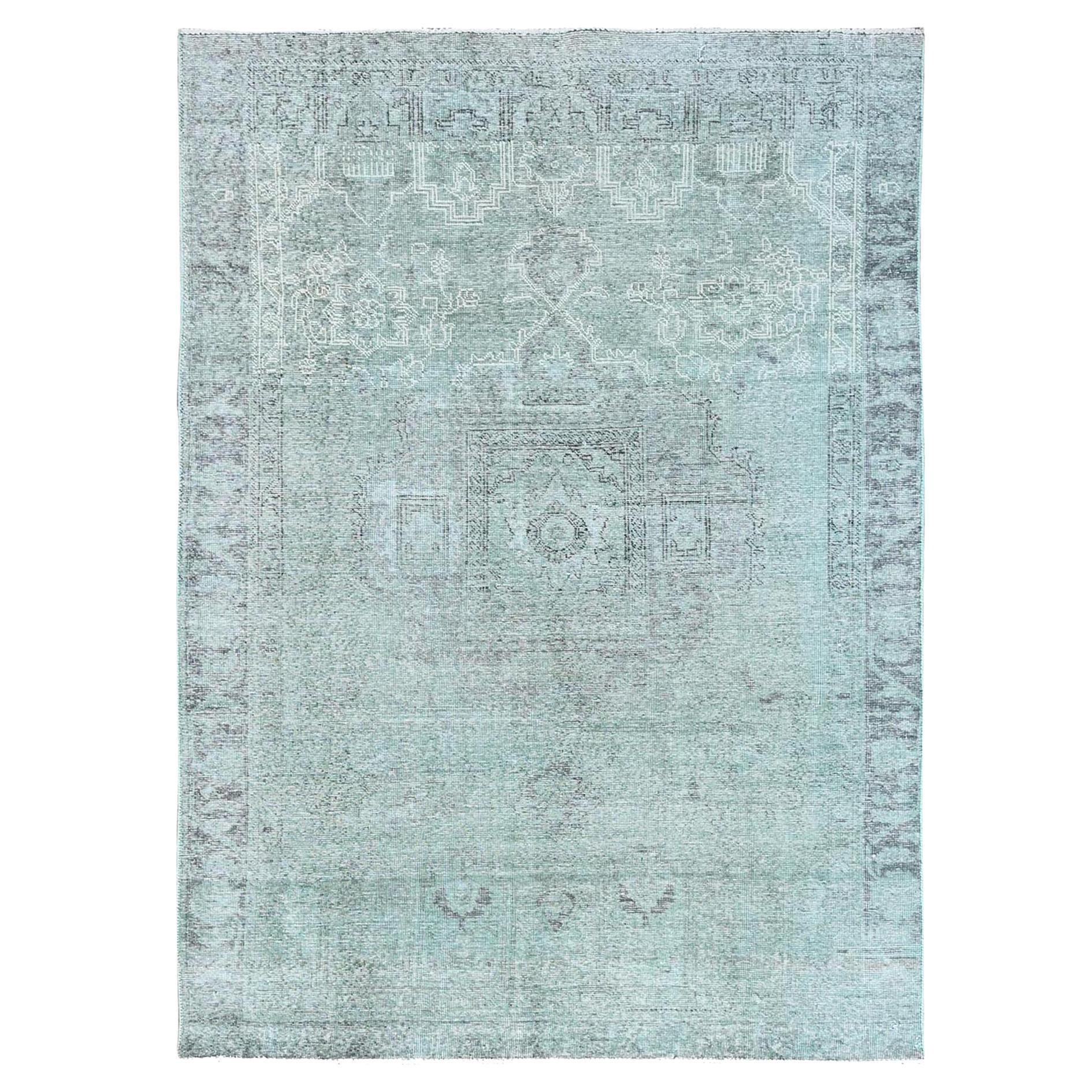 Blue Vintage Persian Tabriz Worn Down Rustic Feel Pure Wool Hand ...