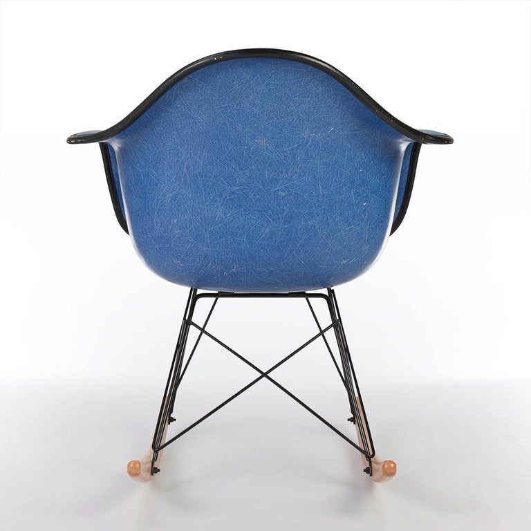 Blue Vinyl Herman Miller Eames Upholstered Blue RAR Rocking Armchair at ...
