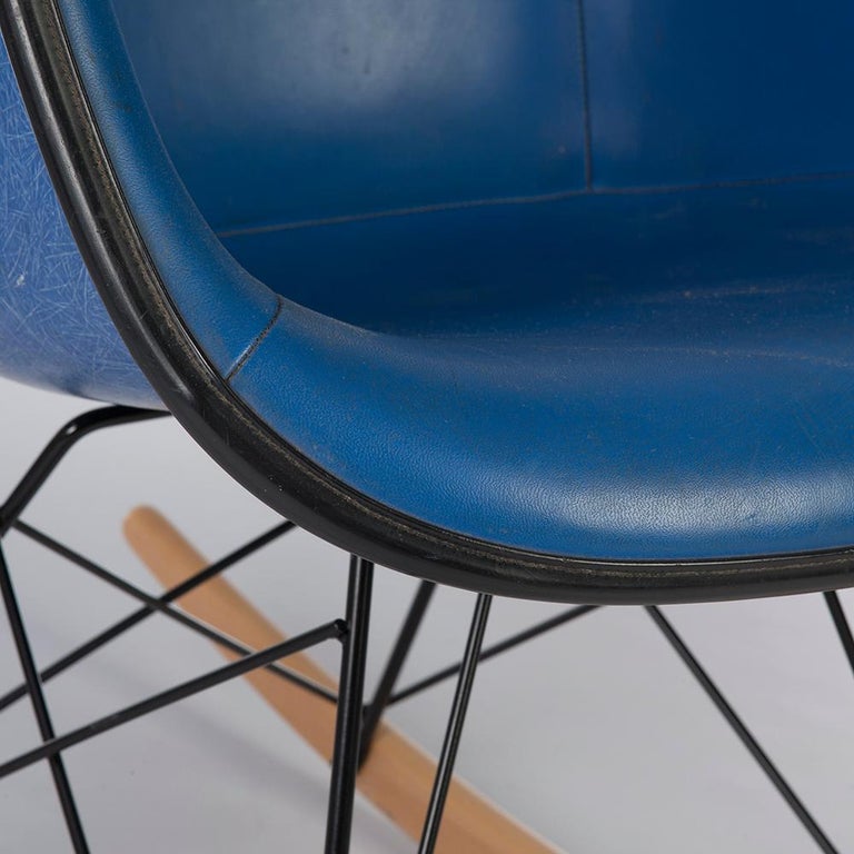Blue Vinyl Herman Miller Eames Upholstered Blue RAR Rocking Armchair at ...