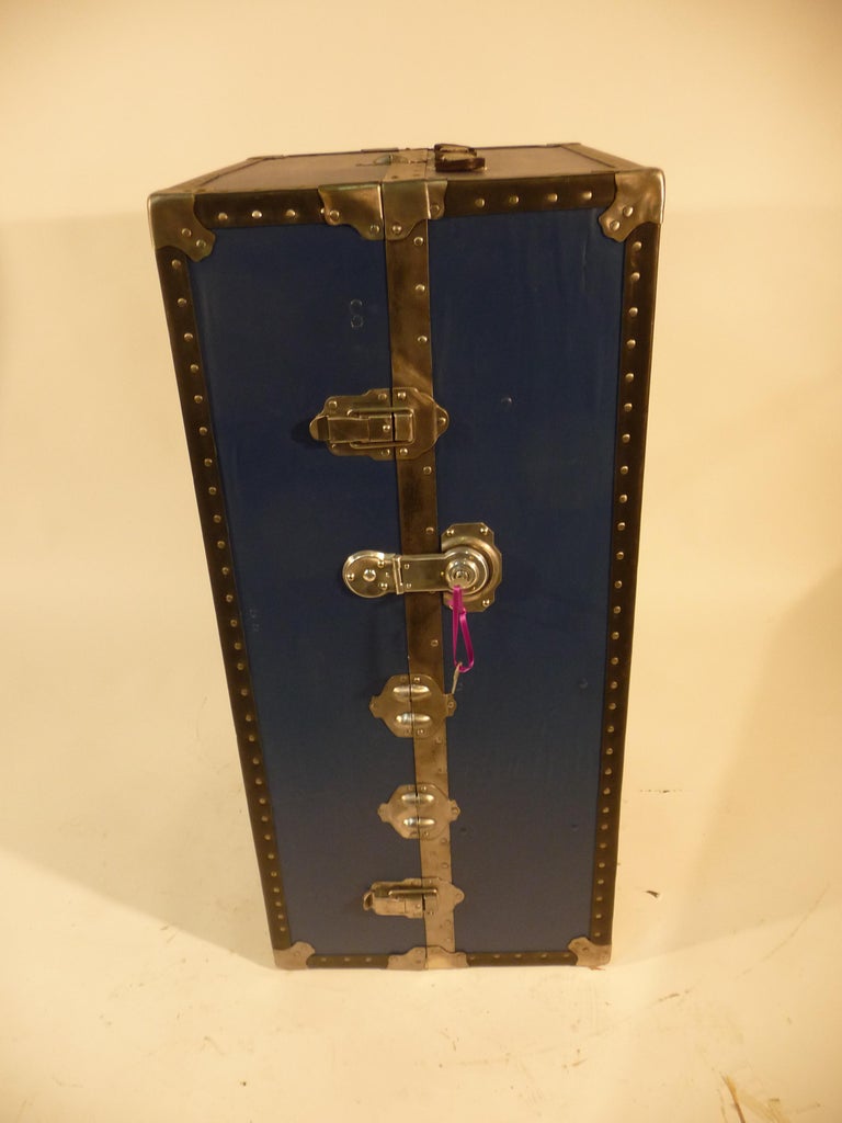 Blue Wardrobe Trunk with Suitcase and Key For Sale at 1stDibs