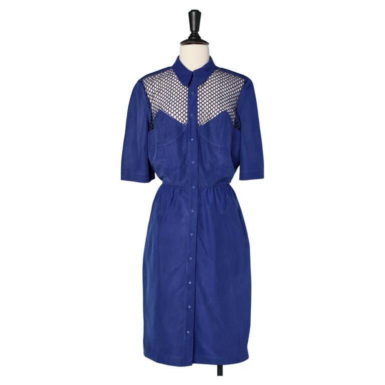 Blue Wash silk dress with resille's insert Thierry Mugler For Sale at ...